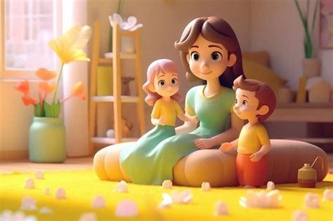 Premium Ai Image Celebrate Mothers Day With A Cozy 3d Poster In Disney Animation Style