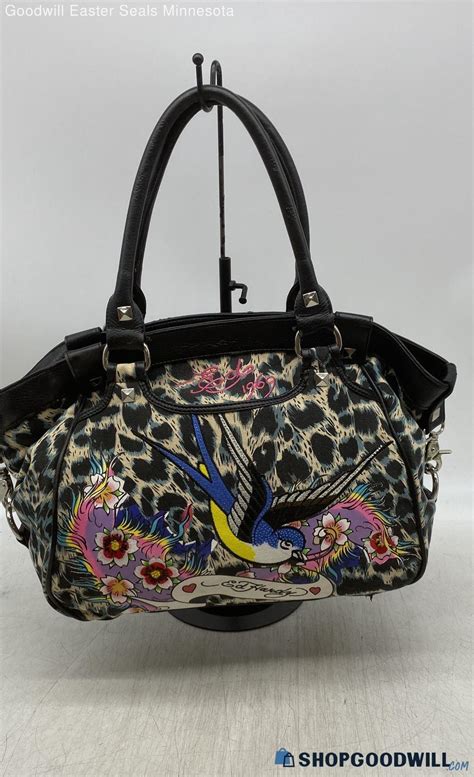 Ed Hardy Blackmulticolor Bird Floral Canvas Shoulder Bag Handbagpurse