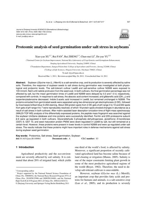 Pdf Proteomic Analysis Of Seed Germination Under Salt Stress In Soybeans