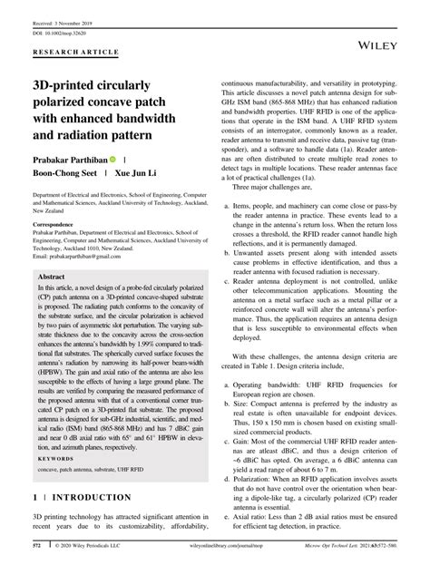 3d‐printed Circularly Polarized Concave Patch With Enhanced Bandwidth