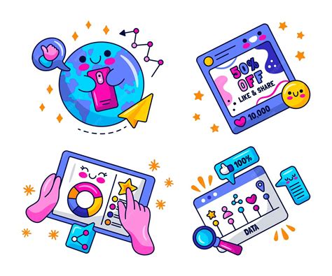Kawaii Marketing Pegatinas Vector Gratis