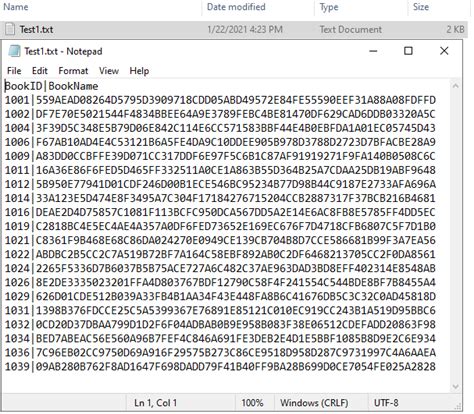 output a hashbytes sha2 256 encrypted data column to a flat file