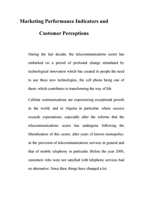 Marketing Performance Indicators And Customer Perceptions Marketing