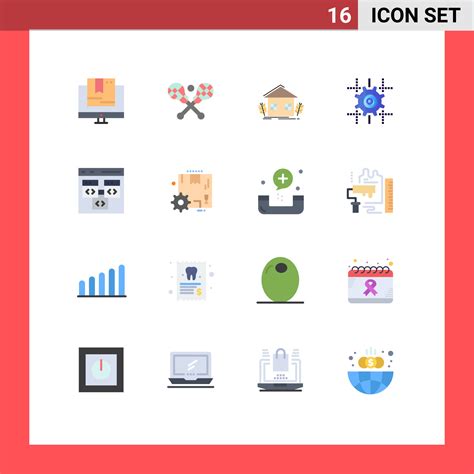 Set Of 16 Vector Flat Colors On Grid For Line Gear Sticks Setting