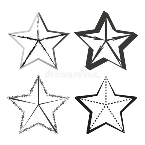 Decorative Star Icons Geometric Star Set Black And White Vector Elements Stock Vector