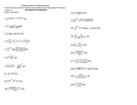 Class Xii Maths Worksheet 181024 Pdf