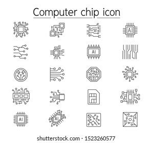 Computer Chip Icon Set Thin Line Stock Vector Royalty Free Shutterstock