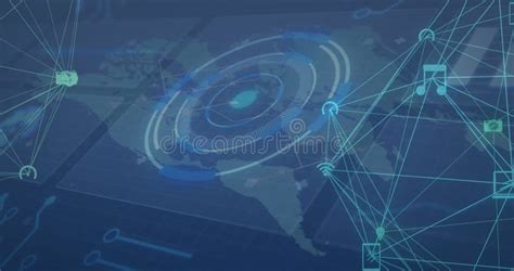 Animation Of Network Of Connections Over World Map And Processing Circle Stock Footage Video