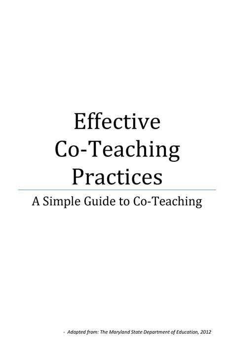 Effective Co Teaching Practices Effective Co Teaching Practices A