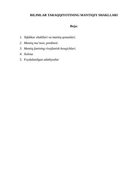 Bilimlar Taraqqiyotining Mantiqiy Shakllari
