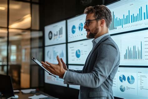 a man standing in front of a computer screen premium ai generated image
