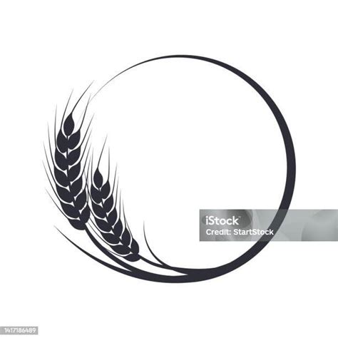 밀 귀리 호밀 또는 보리 서클 실루엣 시리얼 식물 경계 검은 스파이크 렛이있는 농업 프레임 디자인 맥주 빵 밀가루 포장을위한 배너 보리에 대한 스톡 벡터 아트 및 기타