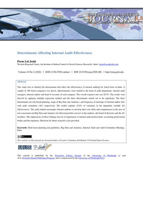 Pdf Determinants Affecting Internal Audit Effectiveness