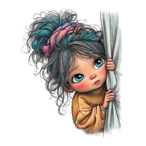 Quirky Girl Peeking Clipart Whimsical Cute Character Png Bundle