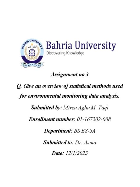 Overview Of Statistical Methods Used For Environmental Monitoring Data
