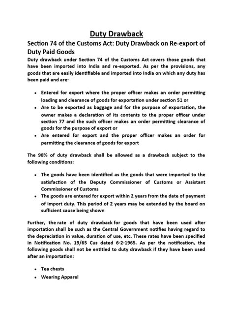 Duty Drawback Pdf Government Economies