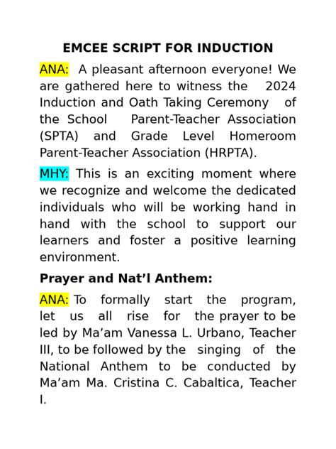 emcee script for induction pdf