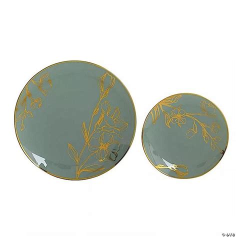 20 Dusty Sage Round Disposable Salad Dinner Plastic Plates Oriental