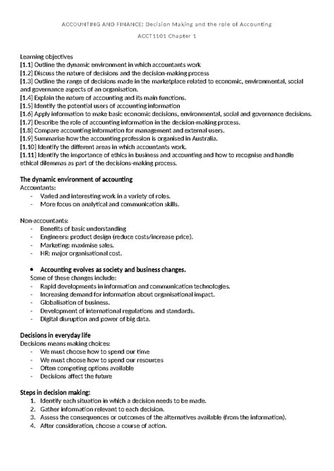 Week 1 Ch Lecture 1 Accounting And Finance Decision Making And The Role Of Accounti Ng
