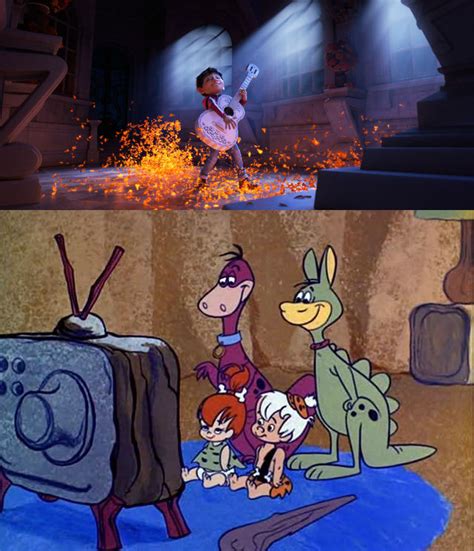 Pebbles Bamm Bamm Dino And Hoppy Watching Coco By Thecitymaker On Deviantart