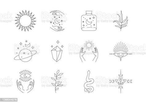보호 신비한 라인 아이콘 간단한 문신 손으로 그린 점성술 로고 마법 난해 한 기호의 보헤미안 세트 벡터 일러스트레이션 로고에 대한 스톡 벡터 아트 및 기타 이미지 Istock