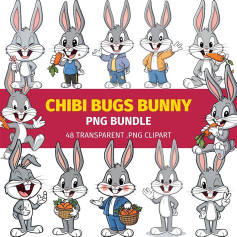 Chibi Bugs Bunny Png Clipart Bundle Looney Tunes Digital Download Etsy