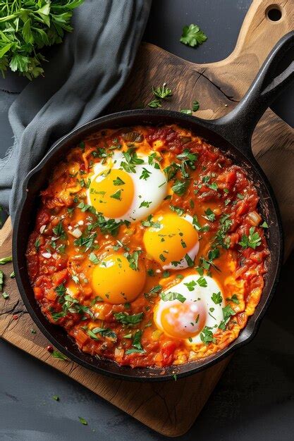 Premium Ai Image Poached Eggs In Spicy Tomato Sauce