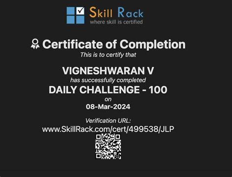 Vigneshwaran Vk On Linkedin Skill Rack Daily Challenge 100