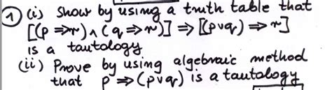 Solved Show By Truth Table And Algebraic Method That The