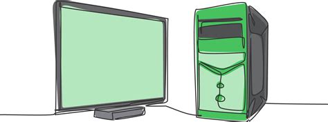 Single Continuous Line Drawing Of Cpu Computer And Screen Monitor For Supporting Business