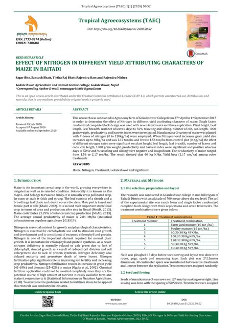 Pdf Tropical Agroecosystems Taec 11 2020 50 52 Tropical Agroecosystems Taec Effect Of