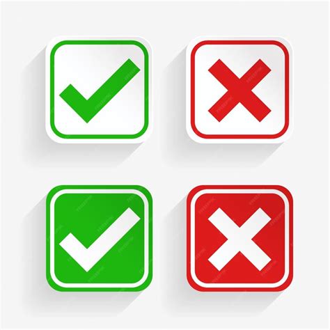 버튼 스타일 체크 표시 및 십자 기호 무료 벡터