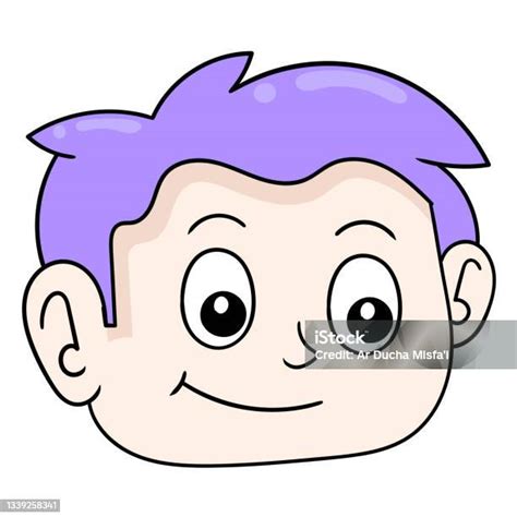 잘 생긴 보라색 머리 소년 머리는 웃고 벡터 일러스트 판지 이모티콘 낙서 아이콘 그리기 그리기에 대한 스톡 벡터 아트 및 기타 이미지 그리기 낙서 드로잉 디자인