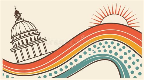 Us Capitol Building With Abstract Retro Waves Vector Vector Design Generative Ai Stock Vector