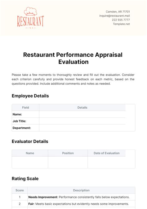 Free Kitchen Staff Evaluation Template To Edit Online