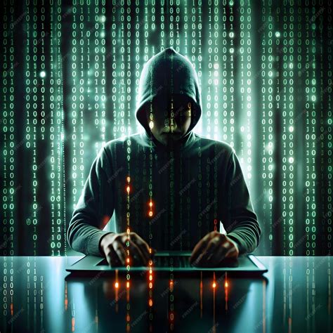 Cybersecurity Background With Cascading Green Binary Code With Hacker Silhouette Typing