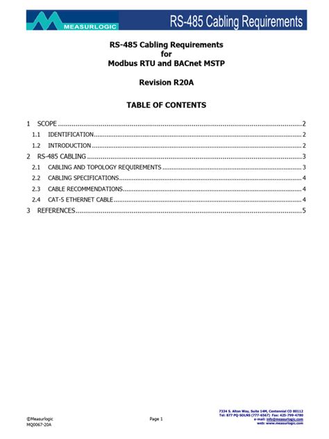 Rs 485 Cabling Requirements Modbus Rtu And Bacnet Mstp R20a Pdf