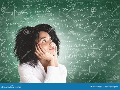 Thoughtful Young African Woman Math Formula Stock Image Image Of