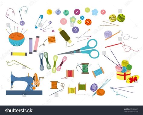 Color Set Objects Sewing Handicraft Sewing Stock Vector Royalty Free 371943625