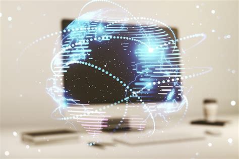 현대 컴퓨터 배경 세계화 개념 다중 노출에 대한 연결이 있는 추상 그래픽 디지털 세계 지도 프리미엄 사진