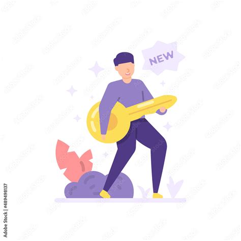 Illustration Of A Happy Person Because He Got A New Key Concept Or Metaphor Create New Password