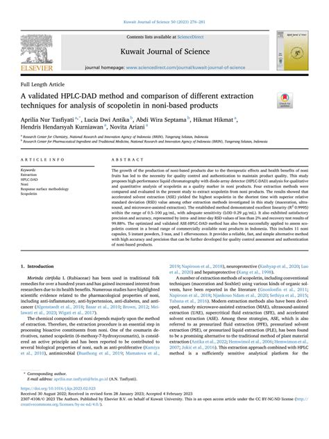 pdf a validated hplc dad method and comparison of different