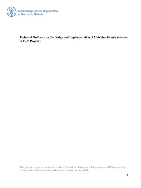 Technical Guidance On The Design And Implementation Of Matching Grants