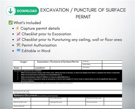 Excavation Permit Template Workplace Safety Construction Digital