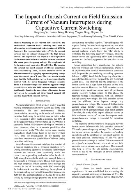 Pdf The Impact Of Inrush Current On Field Emission Current Of Vacuum