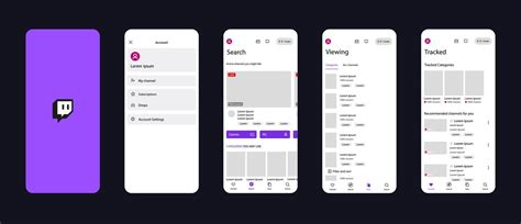 Twitch 모바일 인터페이스 Twitch 화면 소셜 미디어 스트리밍 플랫폼 인터페이스 템플릿 홈페이지 로고 권장 사항 구독 프로필 Glassmorphism 사설