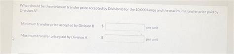 Solved What Should Be The Minimum Transfer Price Accepted By