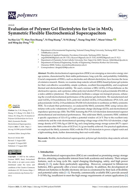 Pdf Evaluation Of Polymer Gel Electrolytes For Use In Mno2 Symmetric