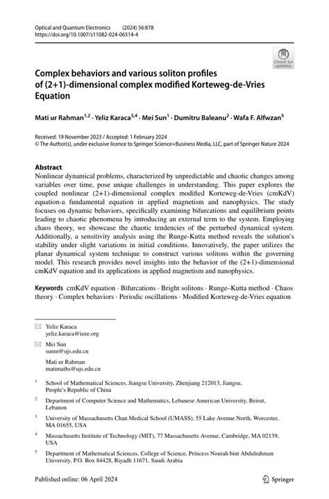 Pdf Complex Behaviors And Various Soliton Profiles Of 2 1 Dimensional Complex Modified