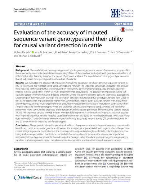 Pdf Evaluation Of The Accuracy Of Imputed Sequence Variant Genotypes And Their Utility For